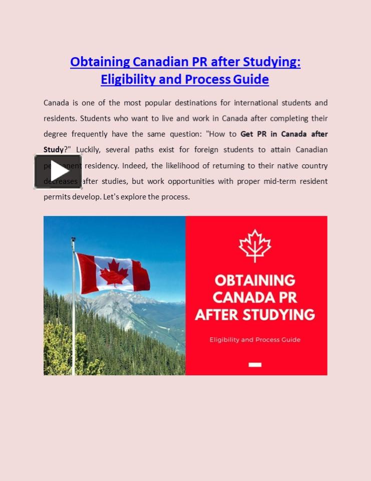 Obtaining Canadian PR after Studying: Eligibility and Process Guide presentation | free to download