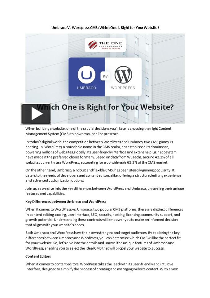Ppt Umbraco Vs Wordpress Cms Which One Is Right For Your Website Powerpoint Presentation