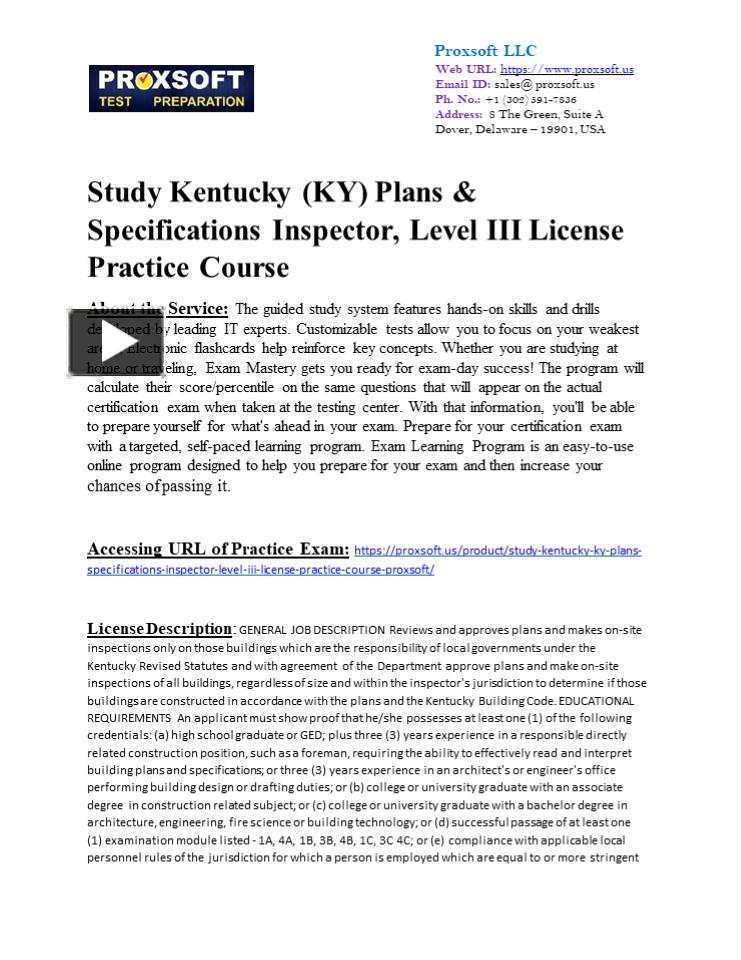 PPT – Study Kentucky (KY) Plans & Specifications Inspector, Level III License Practice Course ...