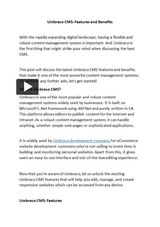 Umbraco CMS: Features and Benefits presentation | free to download