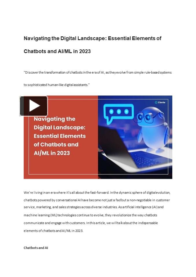 Ppt Navigating The Digital Landscape Essential Elements Of Chatbots