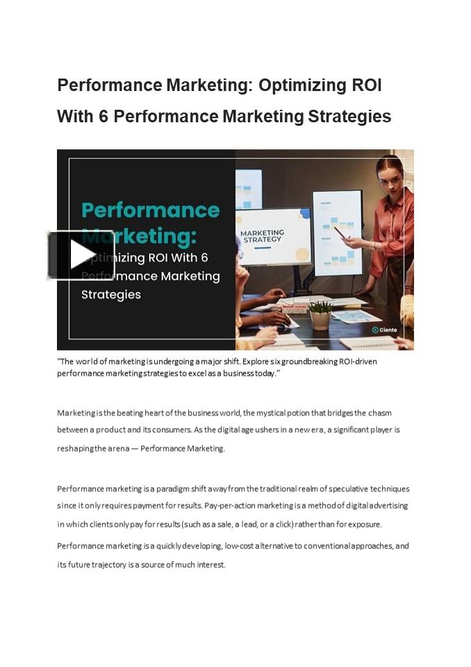 PPT – Performance Marketing: Optimizing ROI With 6 Performance Marketing Strategies PowerPoint ...