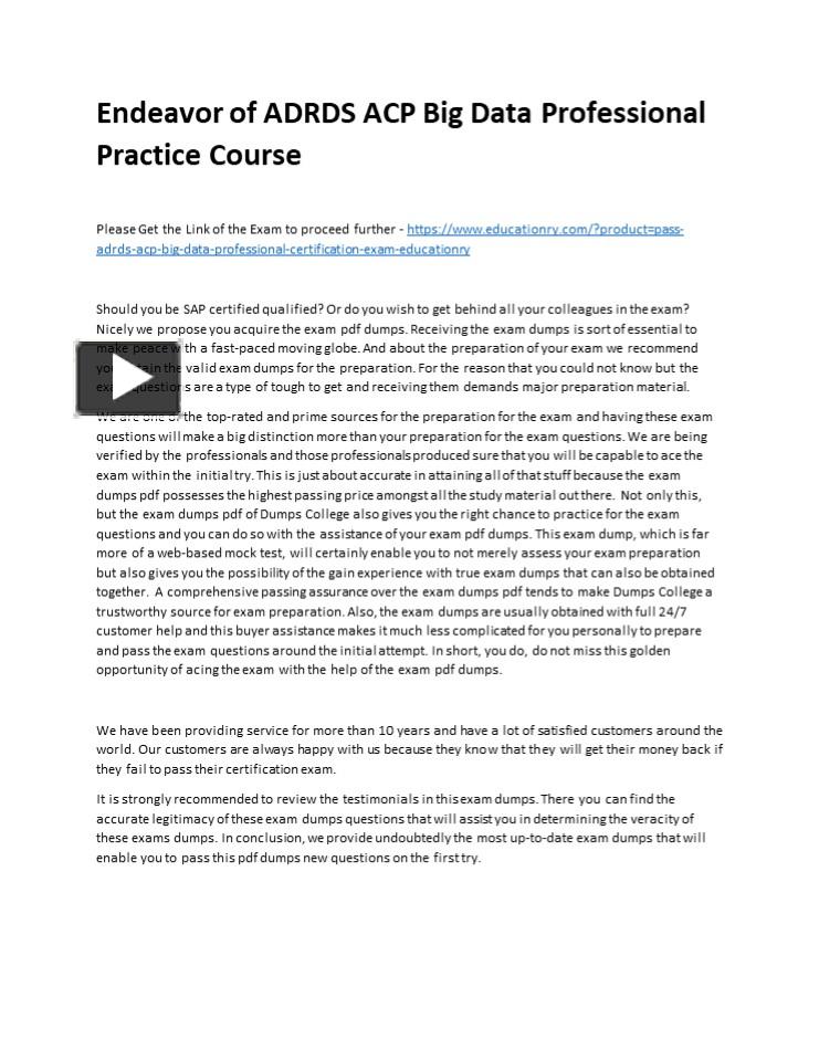 Endeavor of ADRDS ACP Big Data Professional Practice Course presentation | free to download