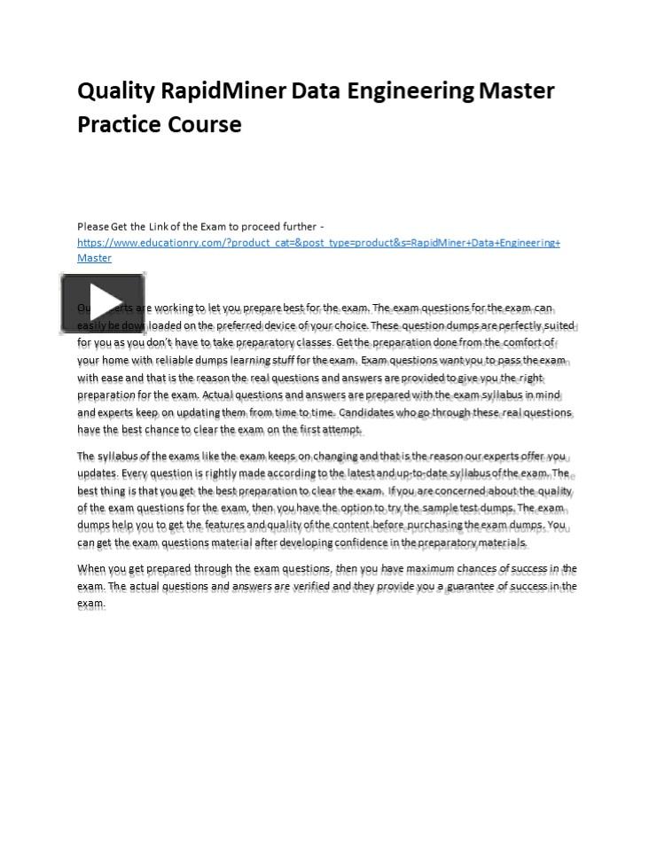 Quality RapidMiner Data Engineering Master Practice Course presentation | free to download