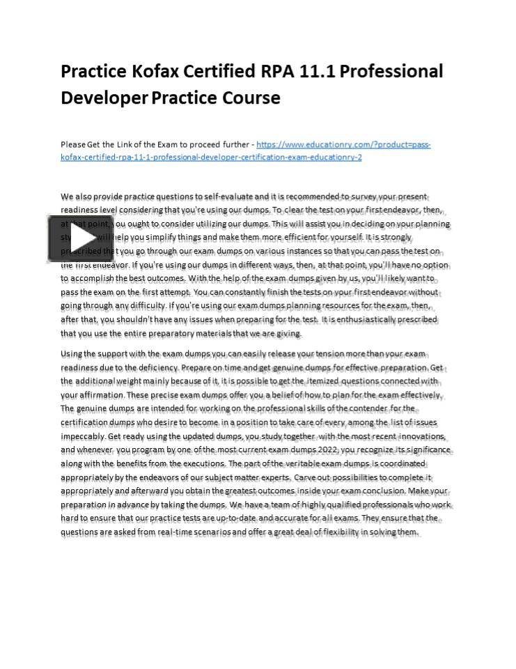 PPT – Practice Kofax Certified RPA 11.1 Professional Developer Practice Course PowerPoint ...