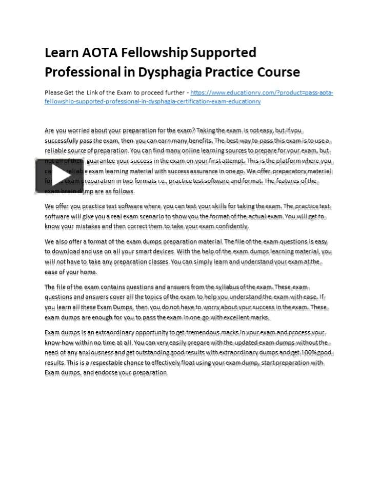 Learn AOTA Fellowship Supported Professional in Dysphagia Practice Course presentation | free to ...