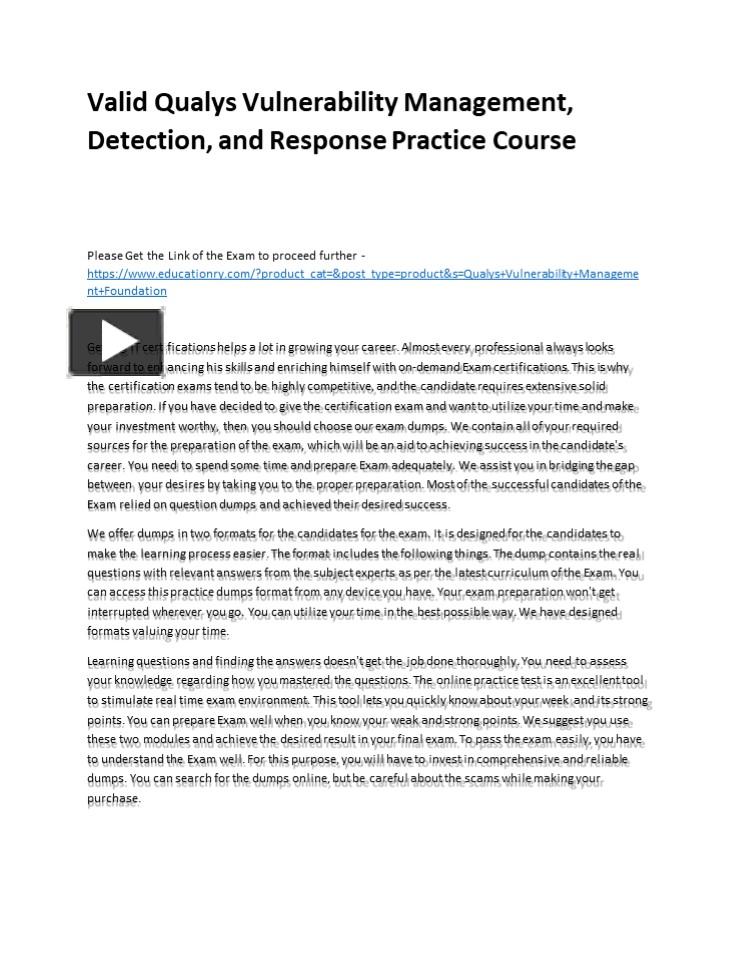 Ppt Valid Qualys Vulnerability Management Detection And Response Practice Course Powerpoint