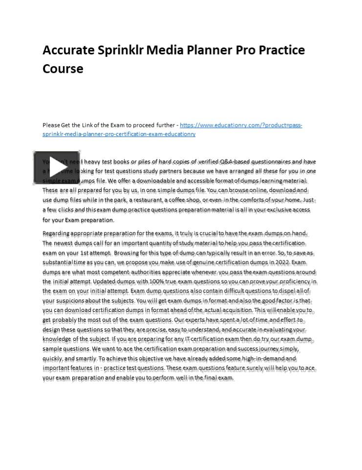 Accurate Sprinklr Media Planner Pro Practice Course presentation | free to download