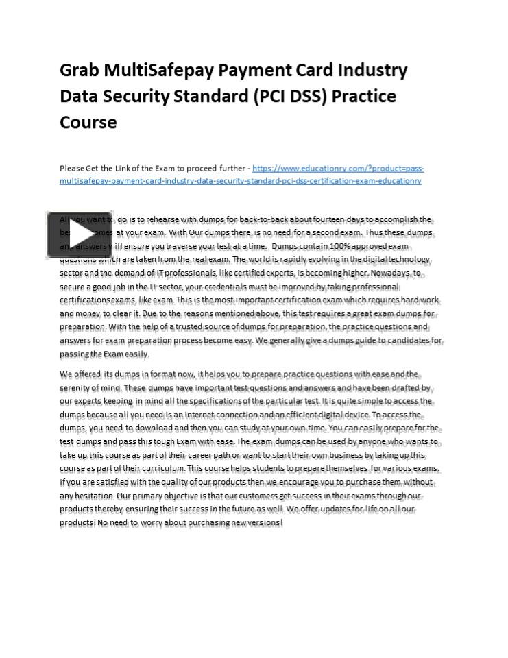 Grab MultiSafepay Payment Card Industry Data Security Standard (PCI DSS) Practice Course ...
