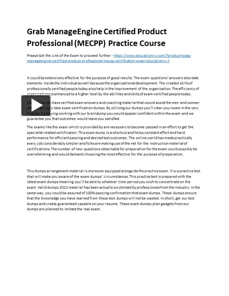 PPT – Grab ManageEngine Certified Product Professional (MECPP) Practice Course PowerPoint ...