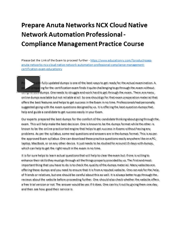 PPT – Prepare Anuta Networks NCX Cloud Native Network Automation Professional - Compliance ...