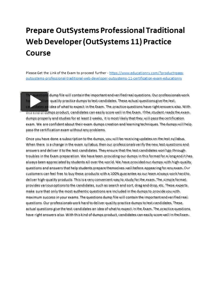 Prepare OutSystems Professional Traditional Web Developer (OutSystems 11) Practice Course ...