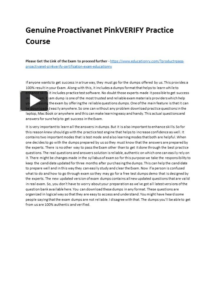 PPT – Genuine Proactivanet PinkVERIFY Practice Course PowerPoint presentation | free to download ...