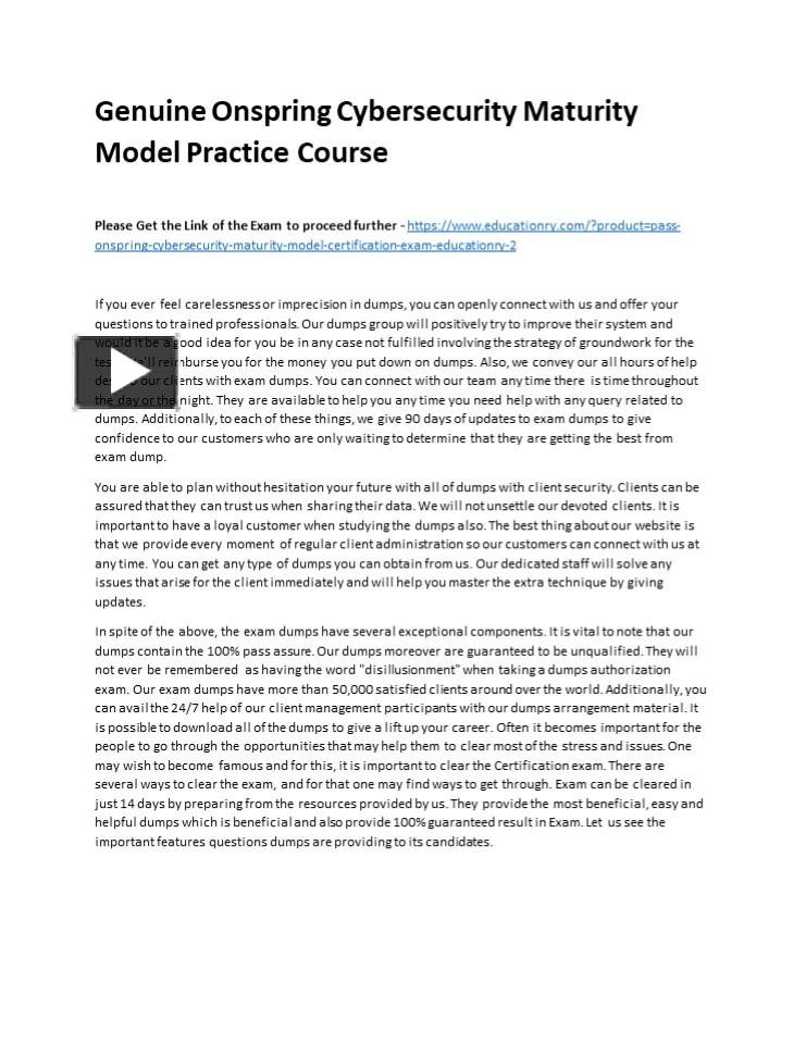 Genuine Onspring Cybersecurity Maturity Model Practice Course presentation | free to download