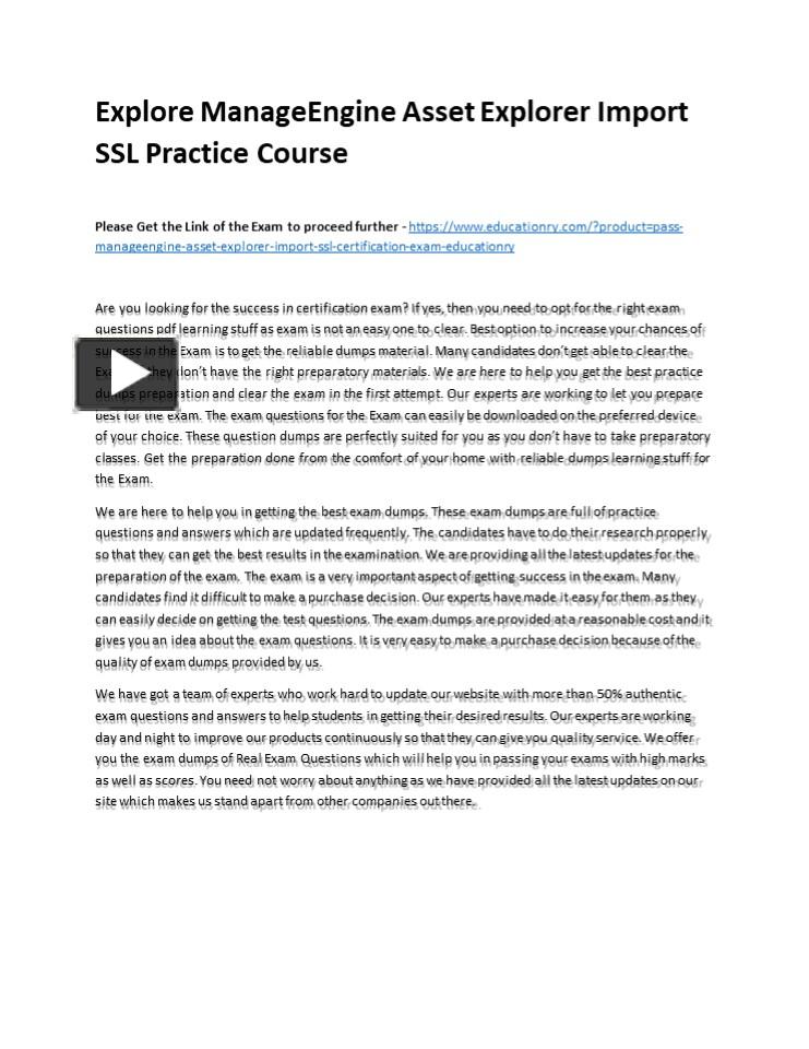 PPT – Explore ManageEngine Asset Explorer Import SSL Practice Course PowerPoint presentation ...