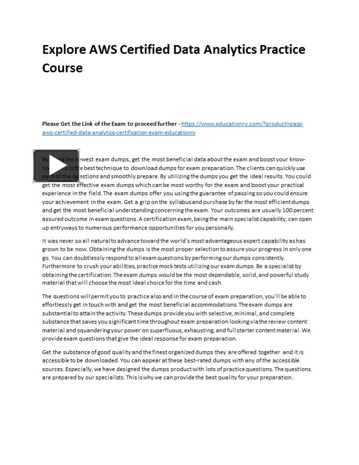 Explore AWS Certified Data Analytics Practice Course presentation | free to download