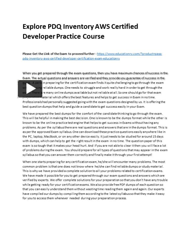 PPT – Explore PDQ Inventory AWS Certified Developer Practice Course ...