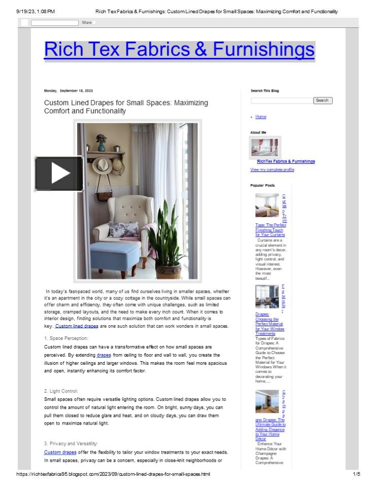 Custom Lined Drapes for Small Spaces: Maximizing Comfort and Functionality presentation | free ...