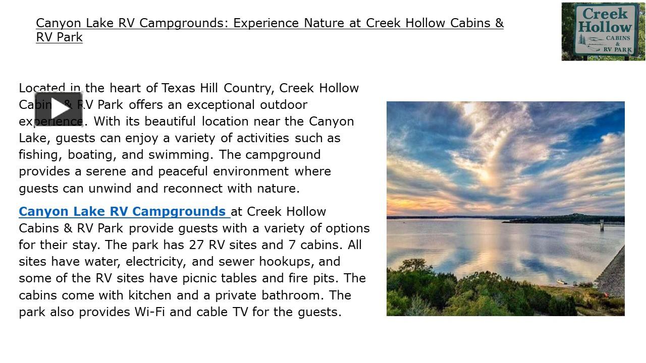 PPT – Canyon Lake RV Campgrounds: Experience Nature at Creek Hollow Cabins & RV Park PowerPoint ...
