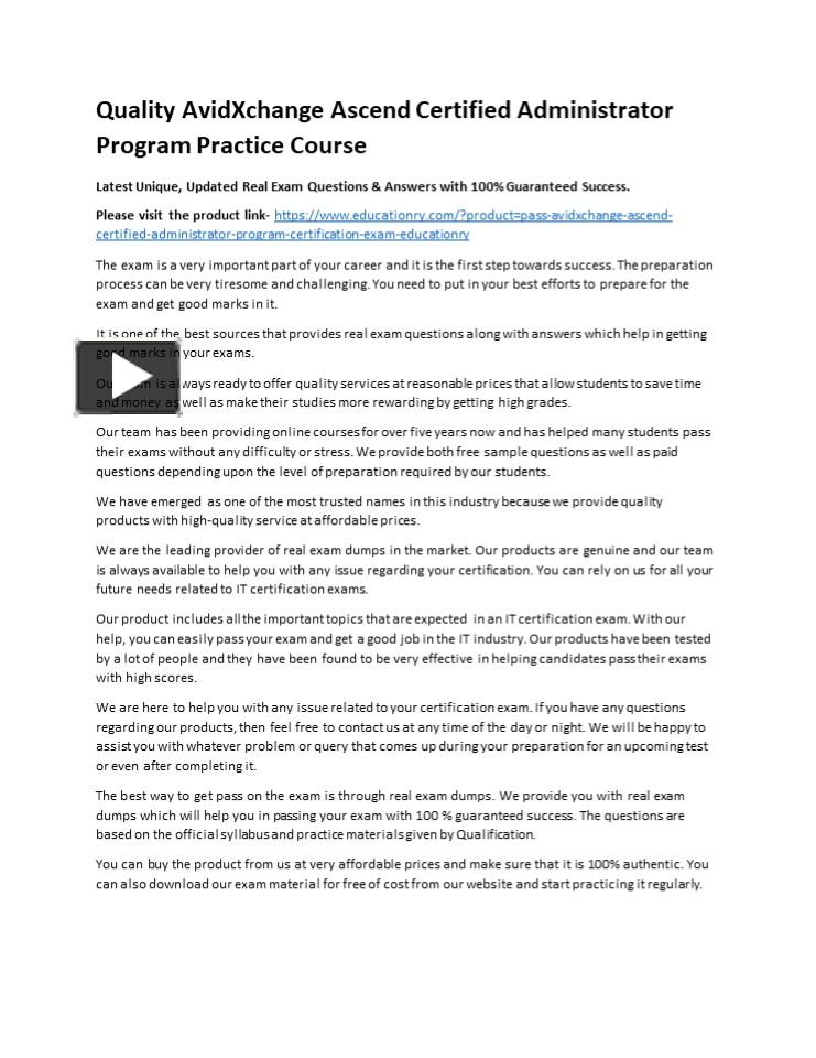 Quality AvidXchange Ascend Certified Administrator Program Practice Course presentation | free ...