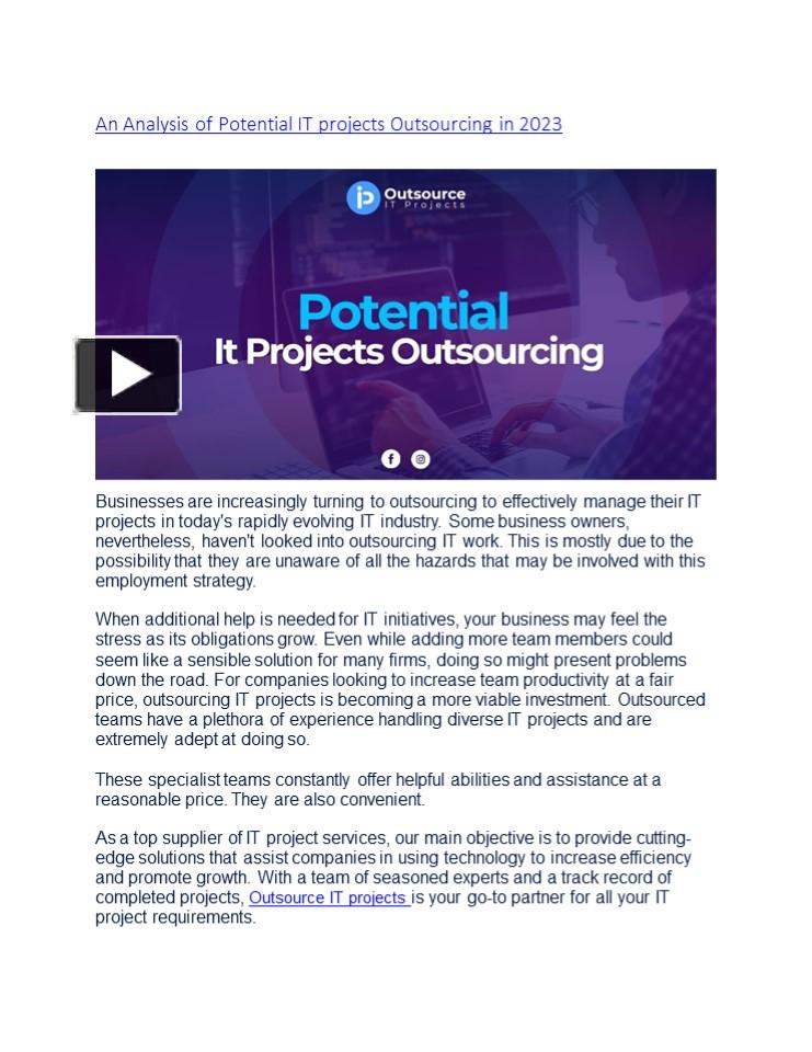 PPT – An Analysis of Potential IT projects Outsourcing in 2023 PowerPoint presentation | free to ...