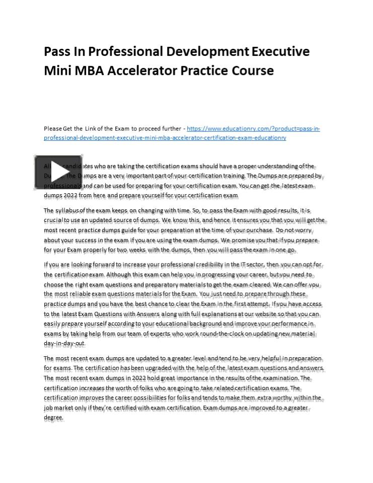 Pass In Professional Development Executive Mini MBA Accelerator Practice Course presentation ...