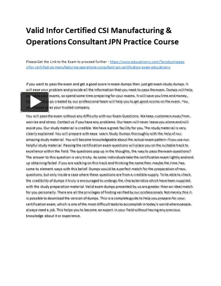 PPT – Valid Infor Certified CSI Manufacturing & Operations Consultant JPN Practice Course ...