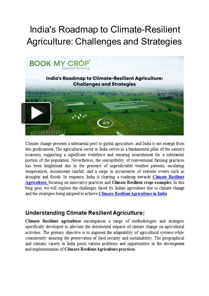 India's Roadmap to Climate-Resilient Agriculture: Challenges and Strategies (1) presentation ...