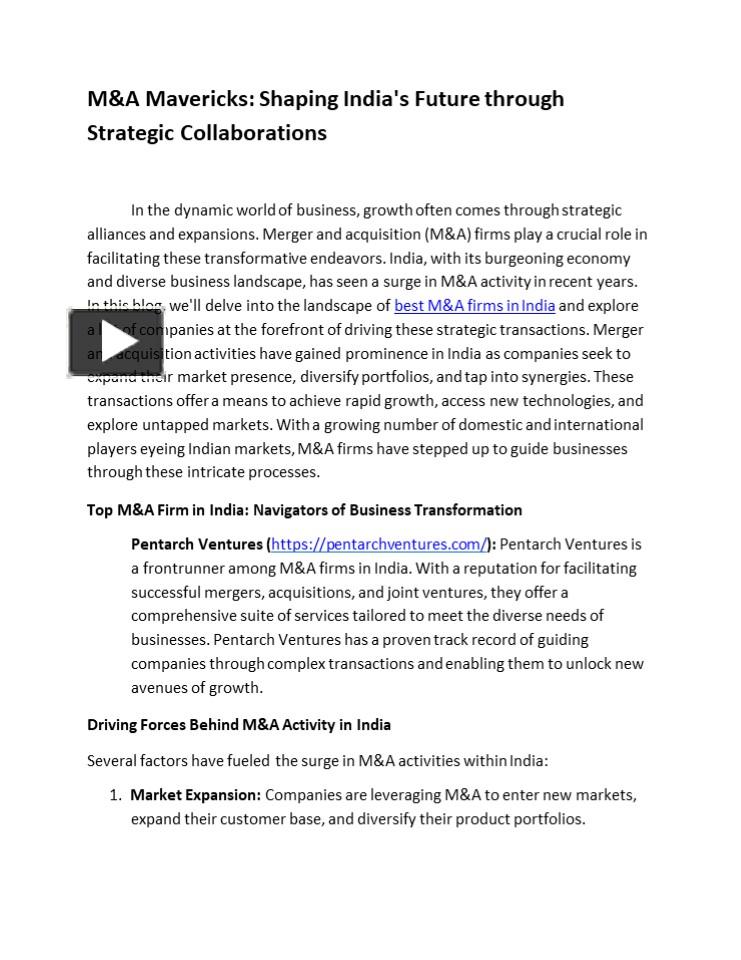 PPT – M&A Mavericks: Shaping India's Future through Strategic Collaborations PowerPoint ...