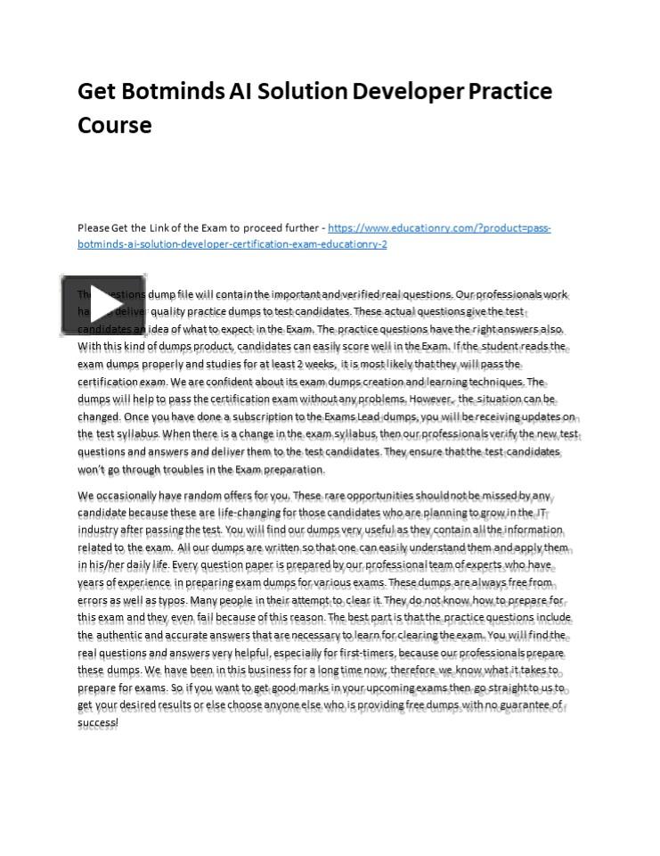 Get Botminds AI Solution Developer Practice Course (1) presentation | free to download