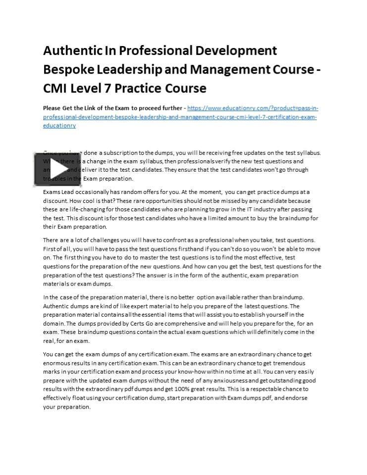 Authentic In Professional Development Bespoke Leadership and Management Course - CMI Level 7 ...