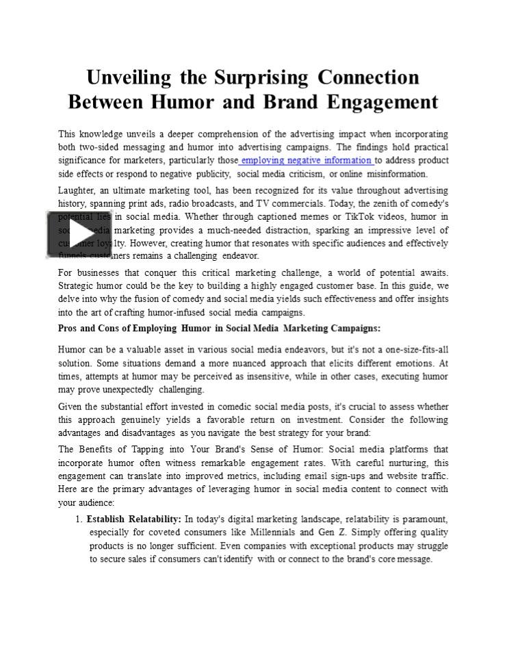 Unveiling the Surprising Connection Between Humor and Brand Engagement presentation | free to ...