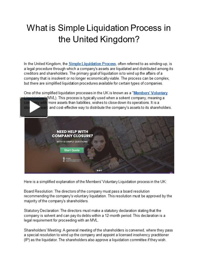 What is Simple Liquidation Process in the United Kingdom? presentation | free to download