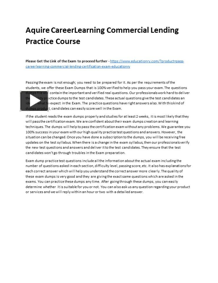 Aquire CareerLearning Commercial Lending Practice Course presentation | free to download