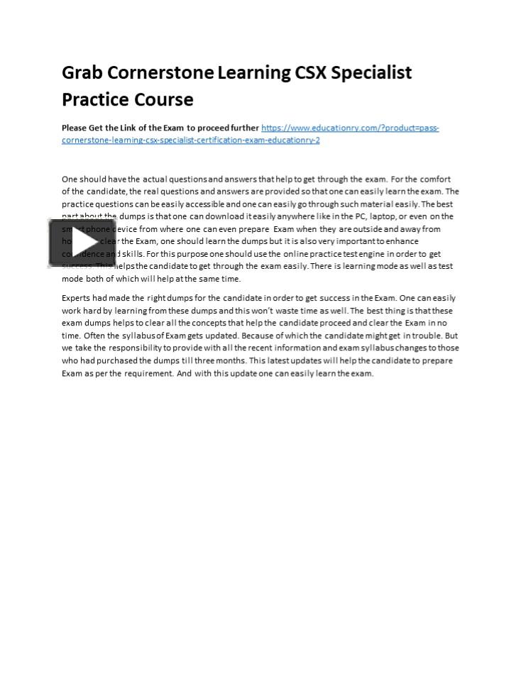 PPT – Grab Cornerstone Learning CSX Specialist Practice Course PowerPoint presentation | free to ...