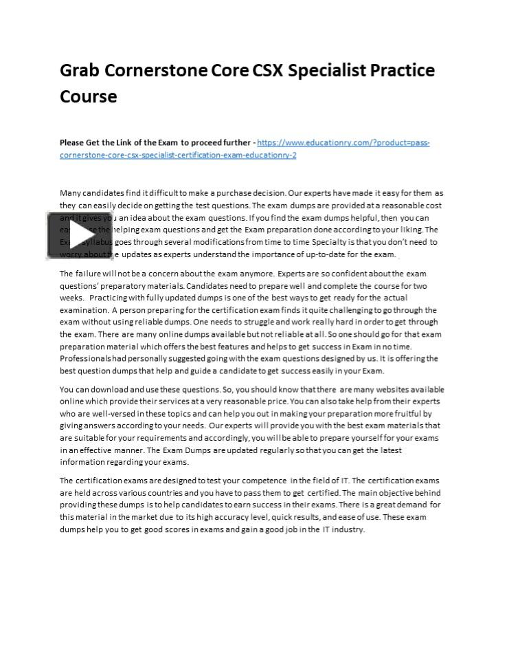 PPT – Grab Cornerstone Core CSX Specialist Practice Course PowerPoint presentation | free to ...