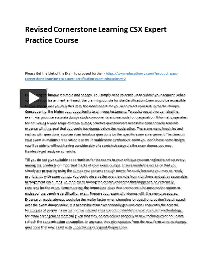 Revised Cornerstone Learning CSX Expert Practice Course presentation | free to download