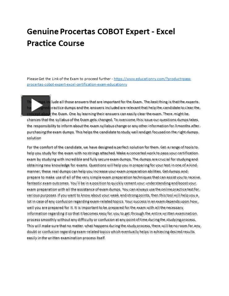 Genuine Procertas COBOT Expert - Excel Practice Course presentation | free to download