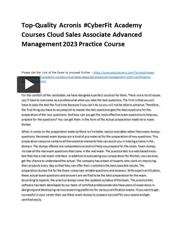 PPT – Top-Quality Acronis #CyberFit Academy Courses Cloud Sales Associate Advanced Management ...
