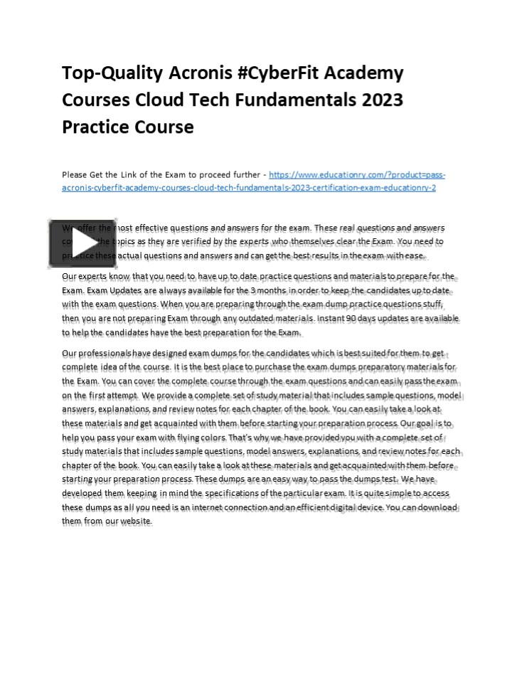 PPT – Top-Quality Acronis #CyberFit Academy Courses Cloud Tech Fundamentals 2023 Practice Course ...