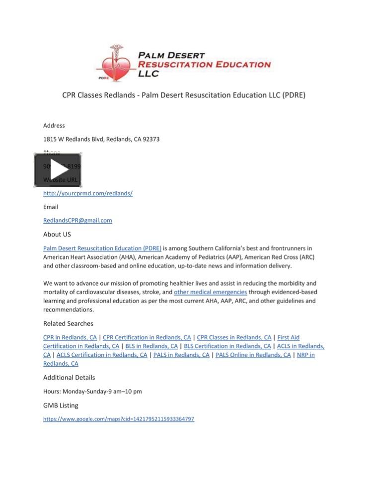 PPT – CPR Classes Redlands - Palm Desert Resuscitation Education LLC ...