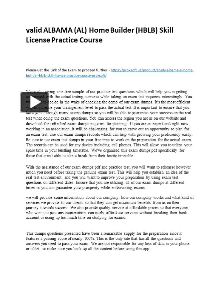 valid ALBAMA (AL) Home Builder (HBLB) Skill License Practice Course presentation | free to download
