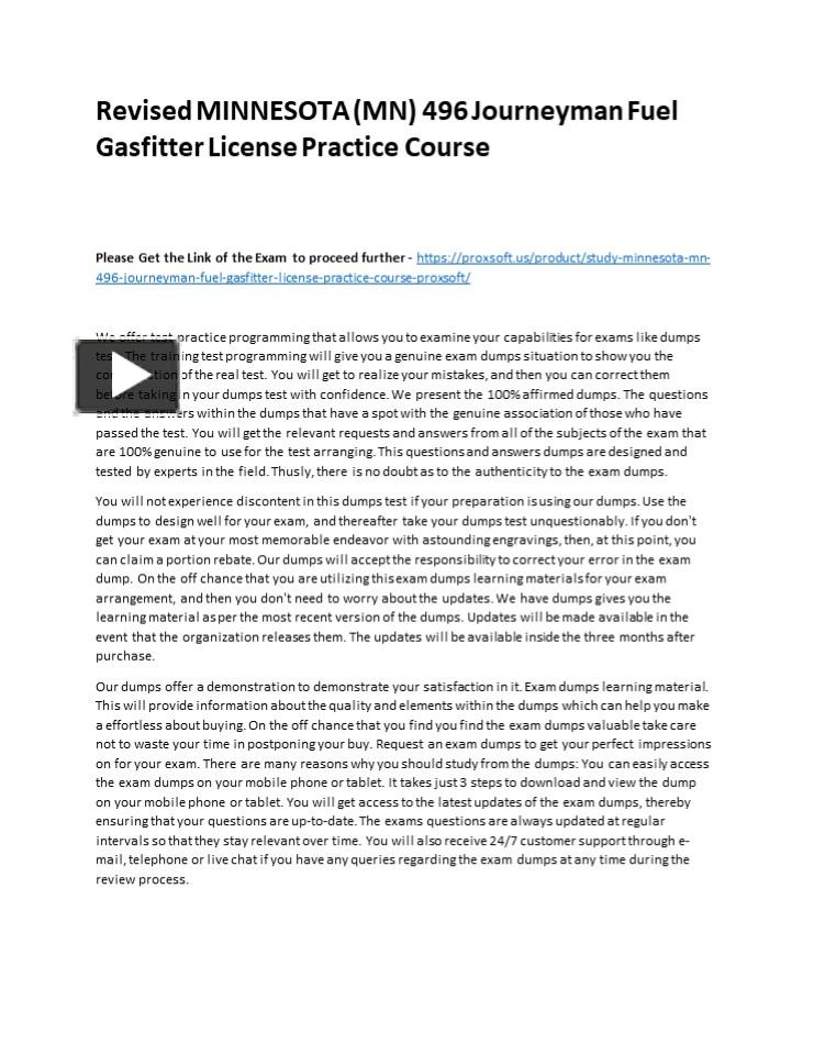 Revised MINNESOTA (MN) 496 Journeyman Fuel Gasfitter License Practice Course presentation | free ...
