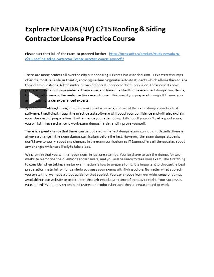 Explore NEVADA (NV) C?15 Roofing & Siding Contractor License Practice Course presentation | free ...