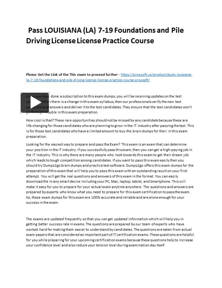 PPT – Pass LOUISIANA (LA) 7-19 Foundations and Pile Driving License License Practice Course ...