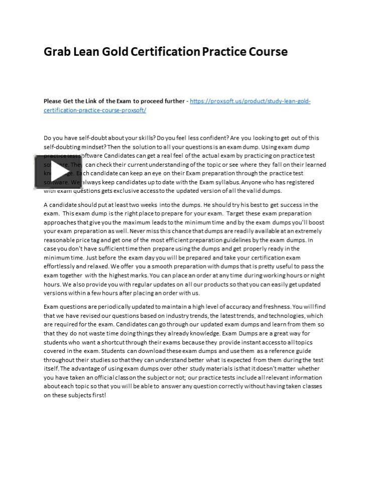 Grab Lean Gold Certification Practice Course presentation | free to download