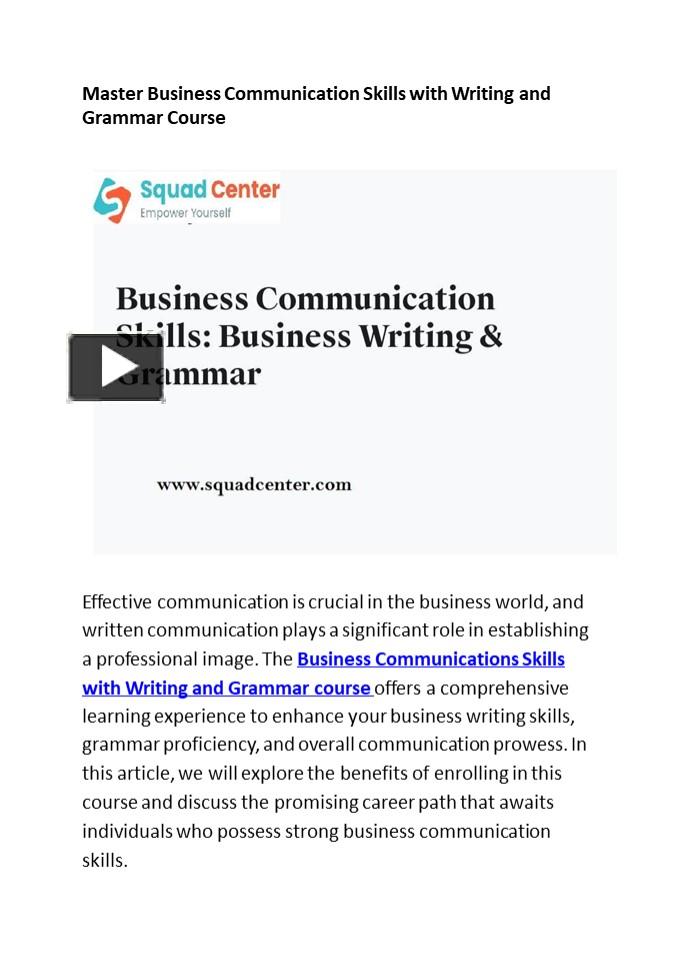 Master Business Communication Skills with Writing and Grammar Course ...