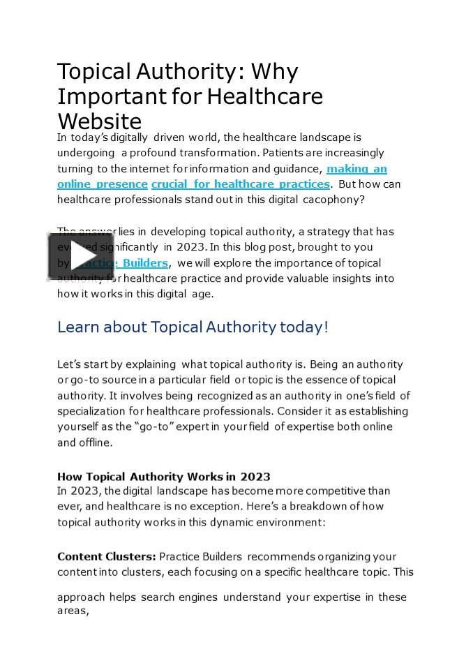 PPT – Topical Authority: Why Important for Healthcare Website PowerPoint presentation | free to ...