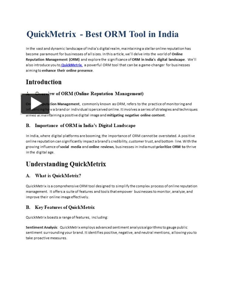 PPT – QuickMetrix - Best ORM Tool in India PowerPoint presentation | free to download - id ...