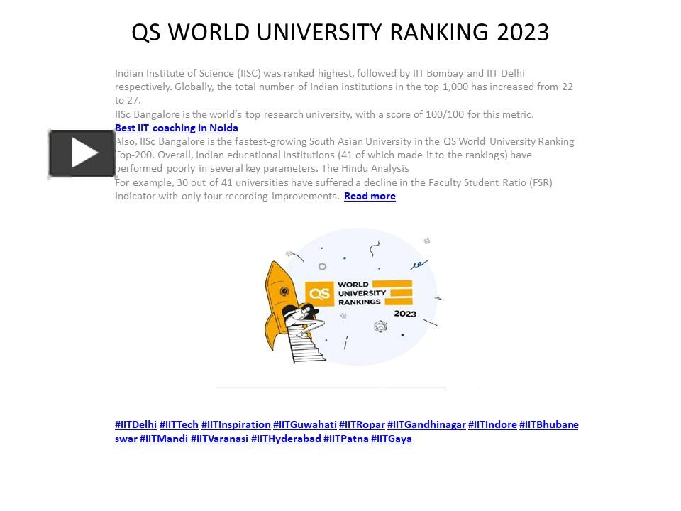 PPT – QS WORLD UNIVERSITY RANKING 2023 PowerPoint presentation | free to download - id: 97c585-OTQ3O